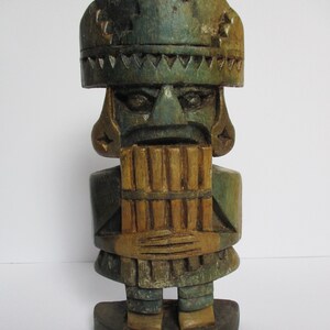 Aztec Statue 10 Carved Wood Figure Sculpture Mayan Wood Carving Vintage ...