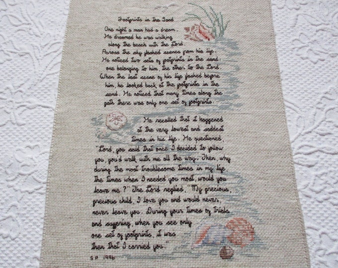 Footprints in the Sand Cross Stitch Vintage Finished Cross Stitch ...
