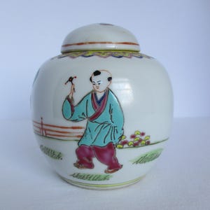 Vintage Ginger Jar Geisha Woman & Man Small Ginger Jar Asian Pottery ...