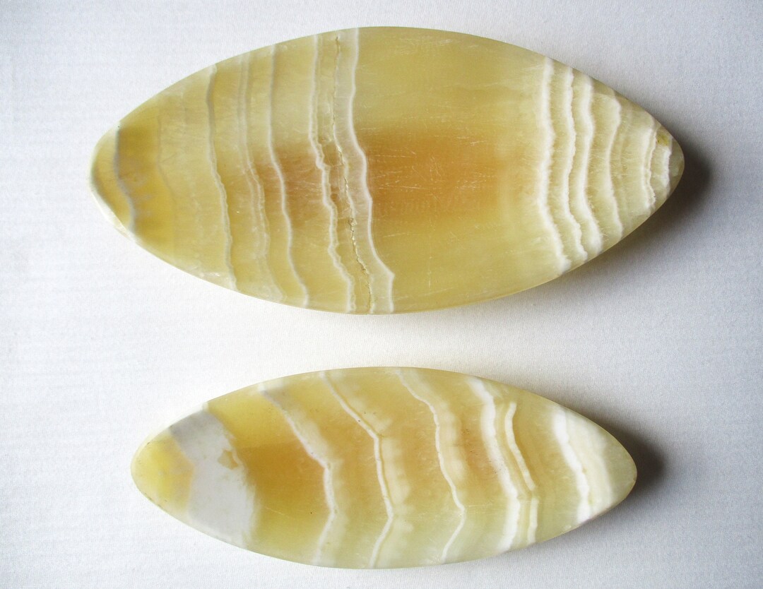 Alabaster Dish Set 8 & 7 Modern Leaf Ivory and White Marble Dish Pair ...