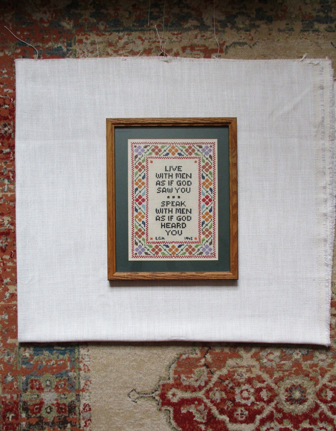 Vintage Sampler as If God Saw You Finished Cross Stitch Religious Motto ...