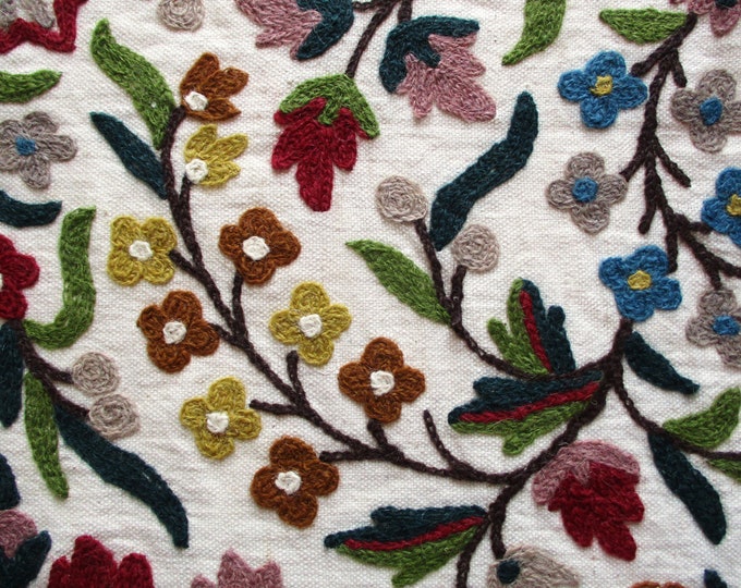 Vintage Crewel Embroidery Fabric 41x23 Floral Crewel Fabric Wool on ...