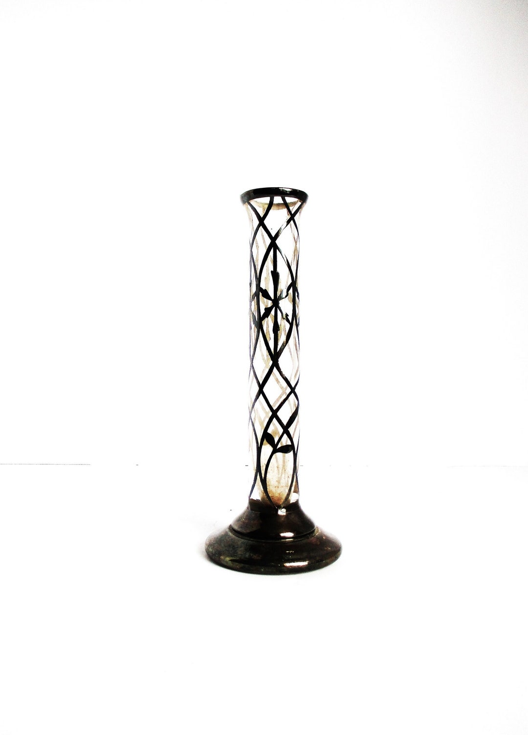 Art Nouveau Silver Overlay Glass Vase 1920's Bud Vase Vintage Sterling ...