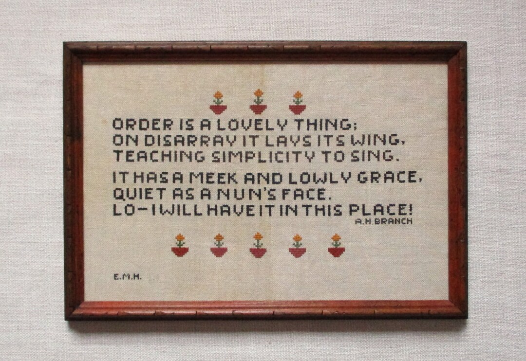 1920's Sampler Order is a Lovely Thing Framed Cross Stitch Vintage ...