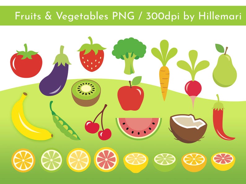 23 Pcs Fruits and Vegetables Clipart, Healthy Food Clip Art, Commercial ...