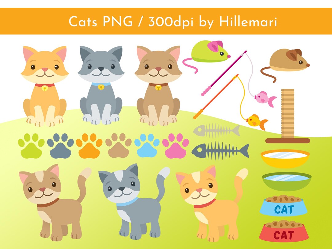 Cat Clipart Set of 23, Pet Clipart, Cat Toys, Cat Clipart Png ...