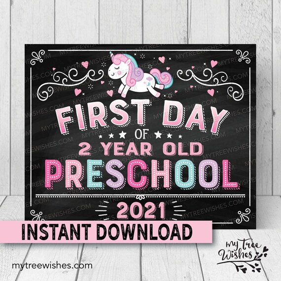 Unicorn First Day of Preschool Sign First Day of 2 Year Old | Etsy