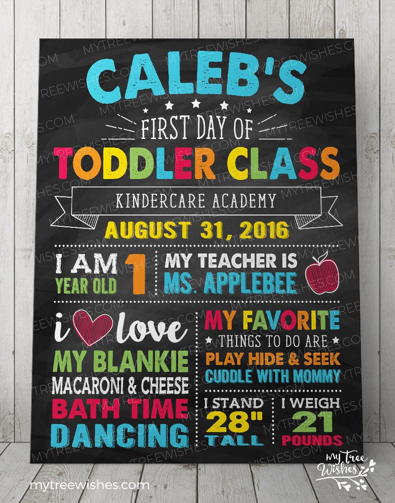 First Day of Toddler Class School Sign - First Day of School Chalkboard ...