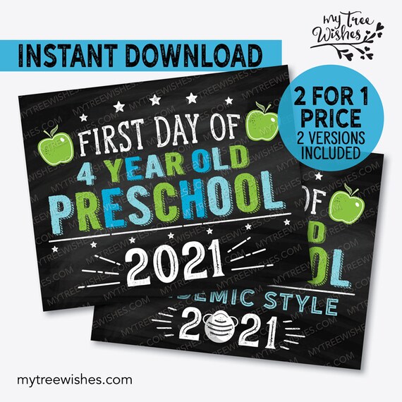 First Day of 4 Year Old Preschool Sign First Day of Preschool | Etsy