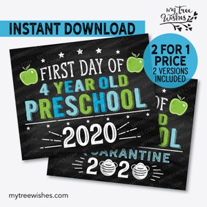 First Day of 4 Year Old Preschool Sign First Day of Preschool | Etsy