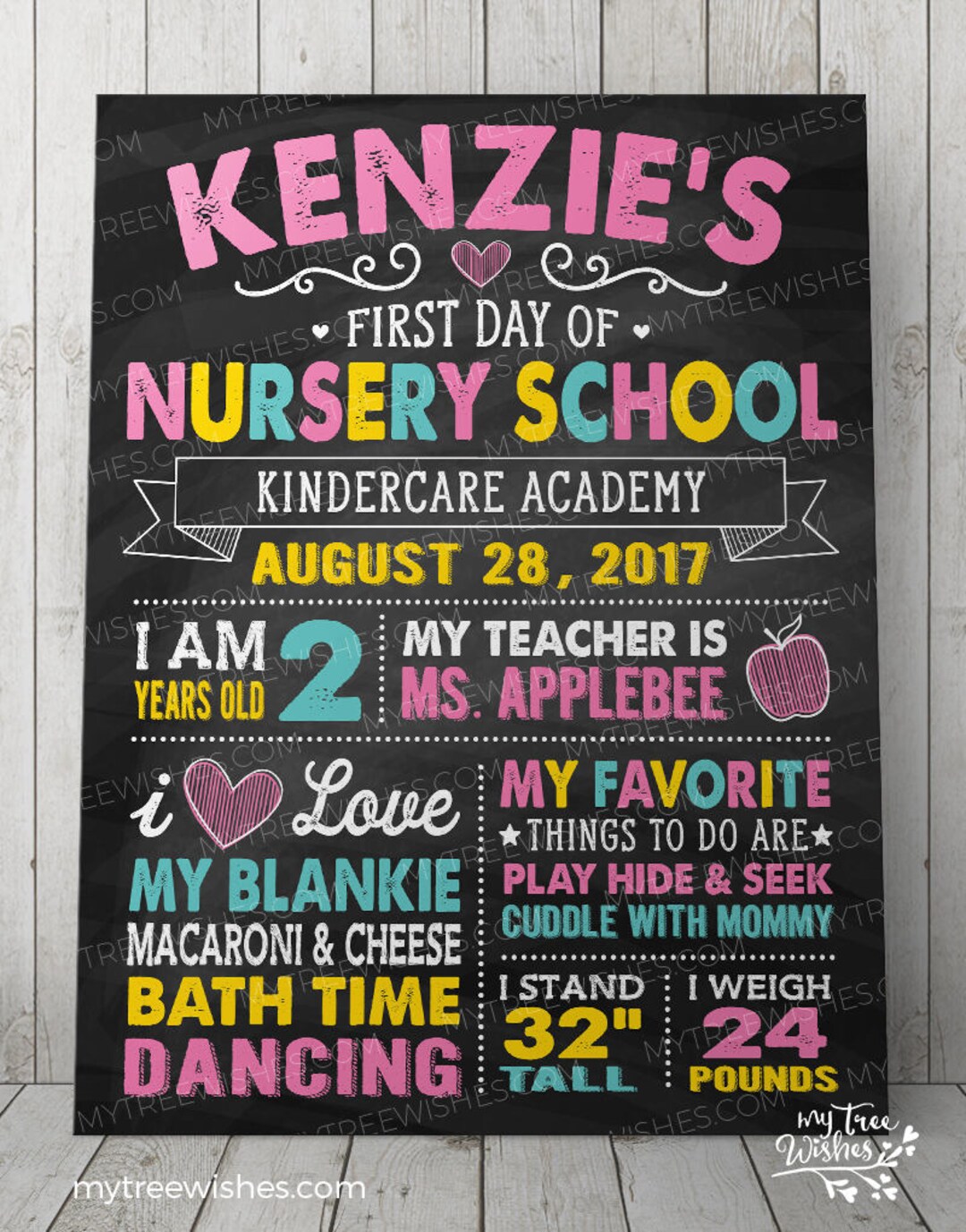 First Day of Nursery School Sign - First Day of School Chalkboard Sign ...