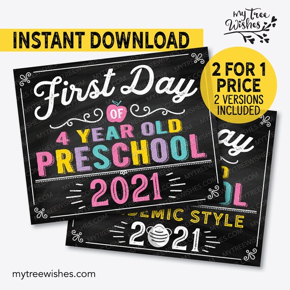 First Day of Preschool Sign First Day of 4 Year Old - Etsy