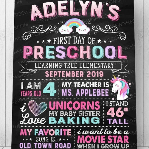 First Day of Prek Chalkboard Printable Back to School Sign - Etsy