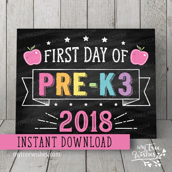 First Day of Preschool Sign First Day of PreK 3 Chalkboard | Etsy