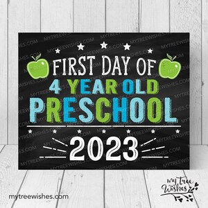 First Day of 4 Year Old Preschool Sign First Day of Preschool - Etsy