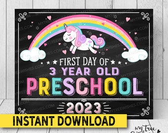 First Day of 3 Three Year Old Preschool School Chalkboard Sign - Etsy