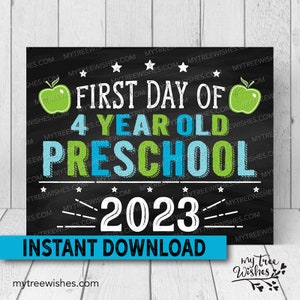 First Day of 4 Year Old Preschool Sign First Day of Preschool - Etsy