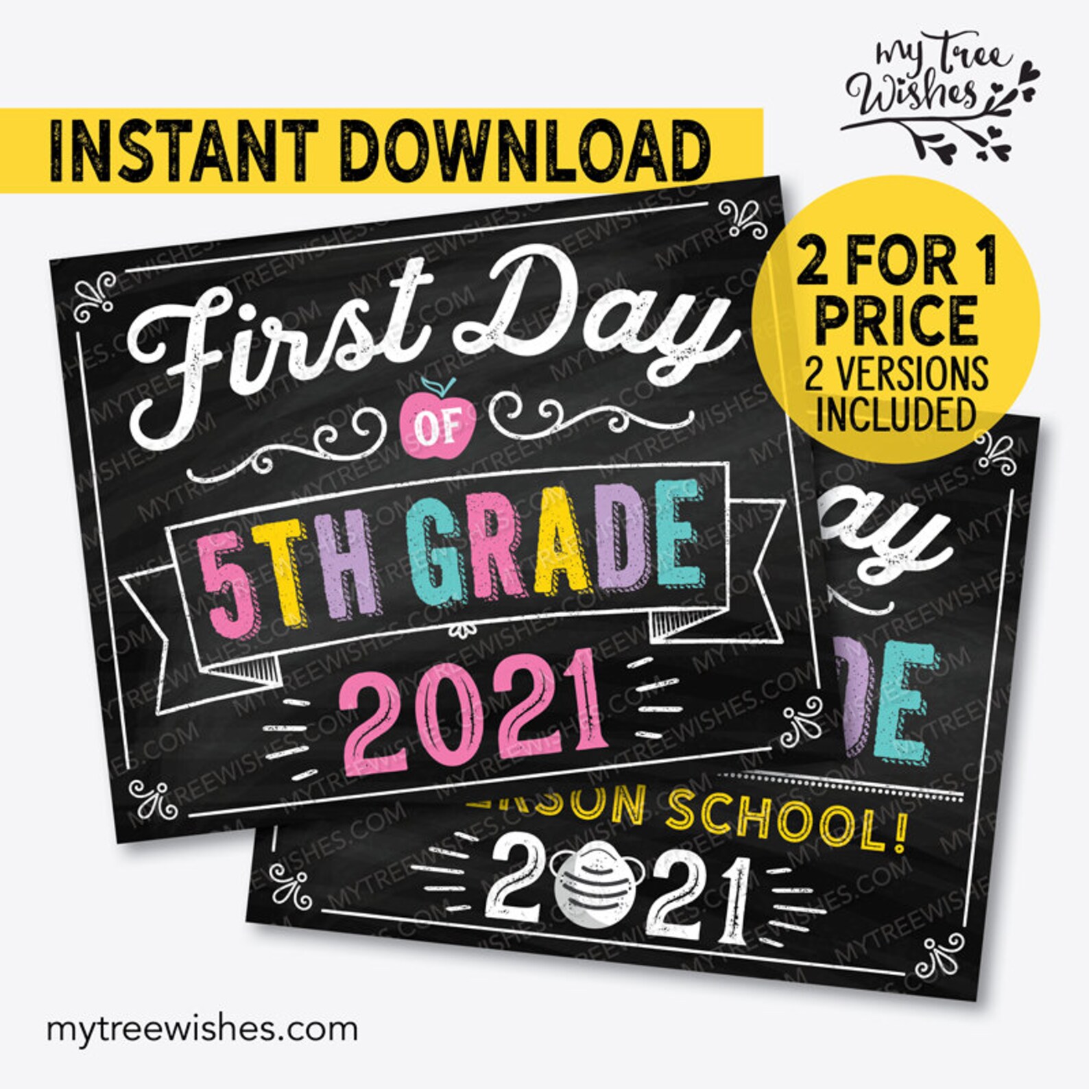 First Day of School Chalkboard Sign Fifth Grade Sign First | Etsy