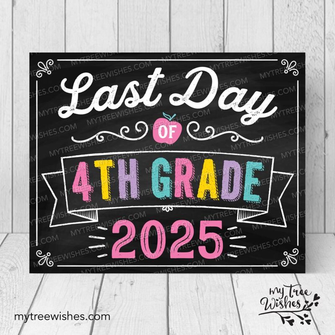 Last Day of 4th Grade Sign Print - Last Day of School Chalkboard Print ...