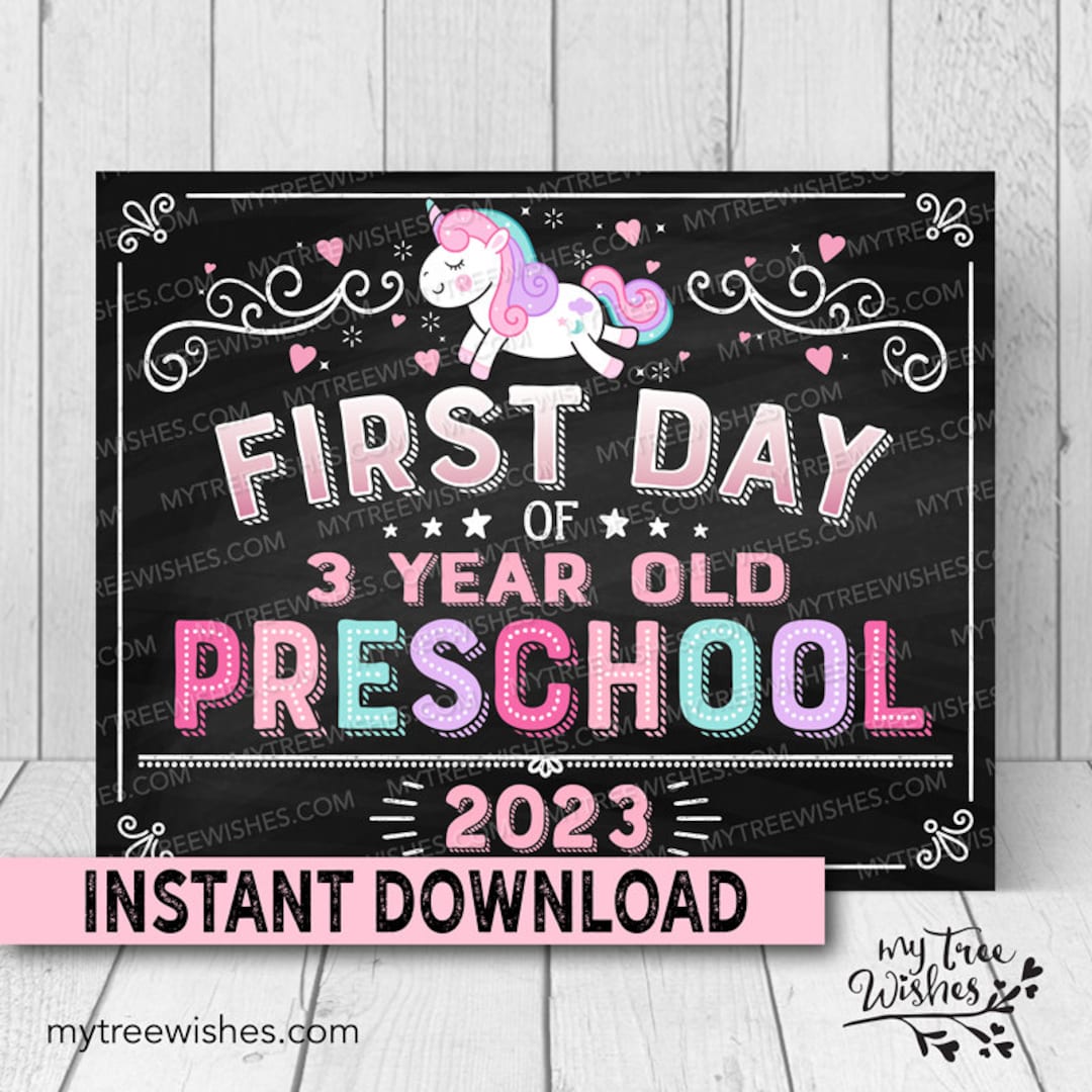 Unicorn First Day of Preschool Sign First Day of 3 Year Old Preschool ...