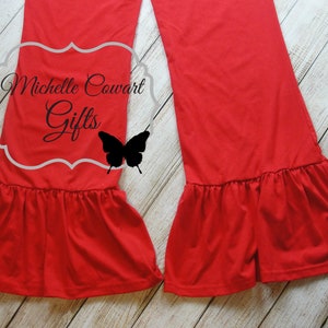 Women Ruffle Pants Ladies Juniors Navy Black Gray Wine Red Monogrammed ...