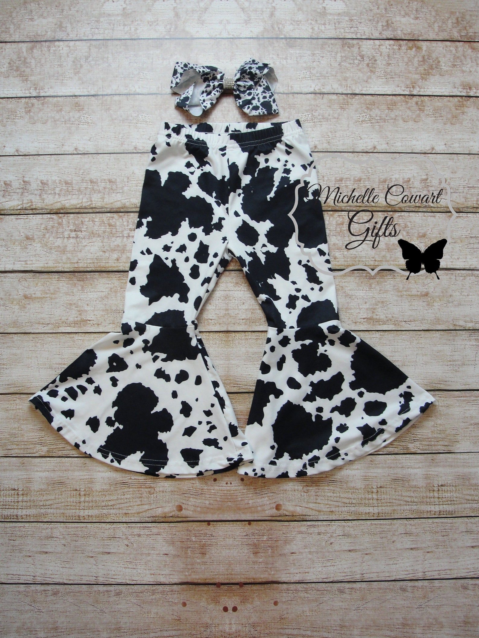 Girls Cow Pants, Cow Print Bell Bottoms, Cow Birthday Pants, Farm Theme ...
