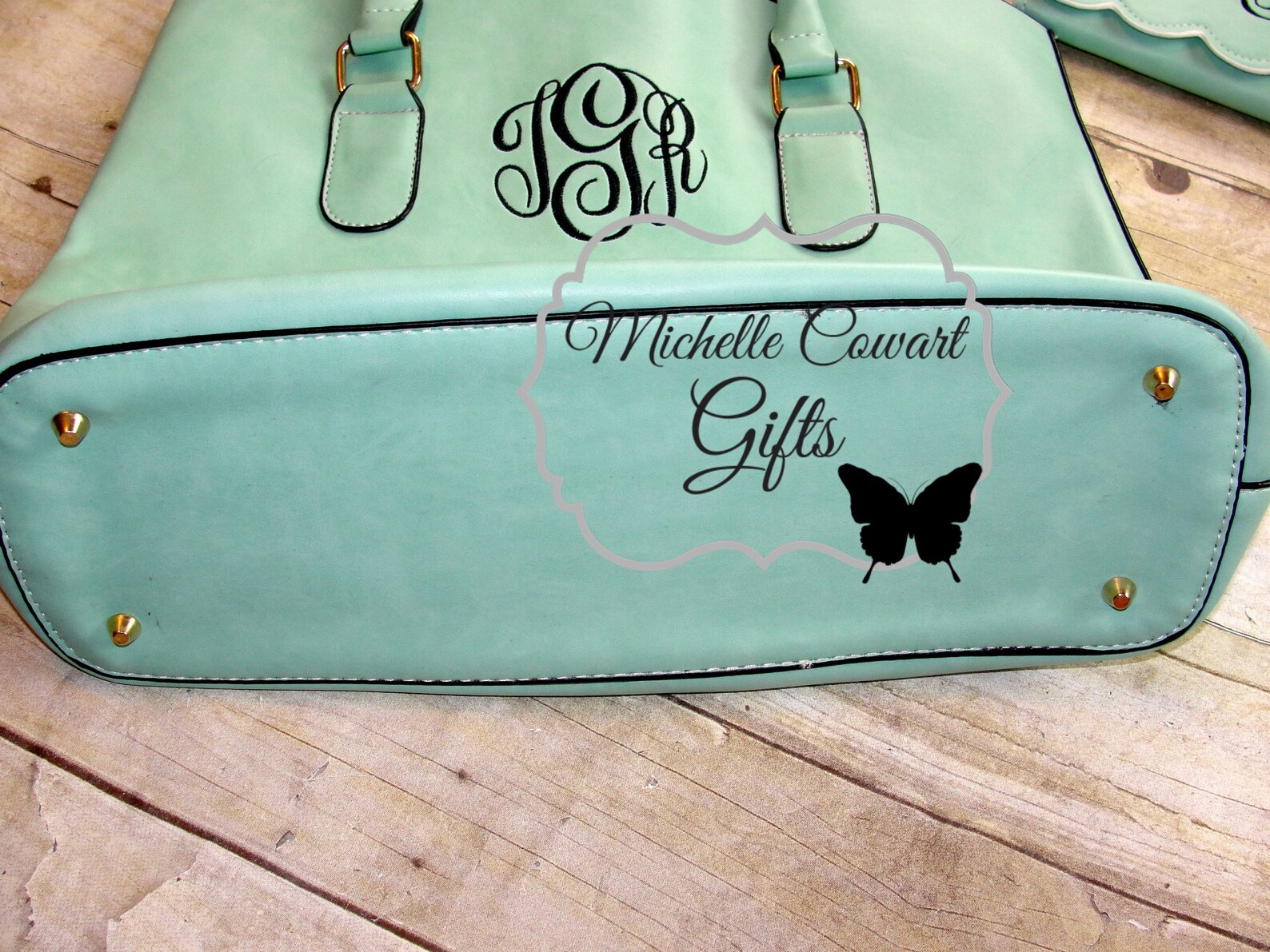 Monogrammed Purse Monogrammed Handbag Mint Black Brown Etsy