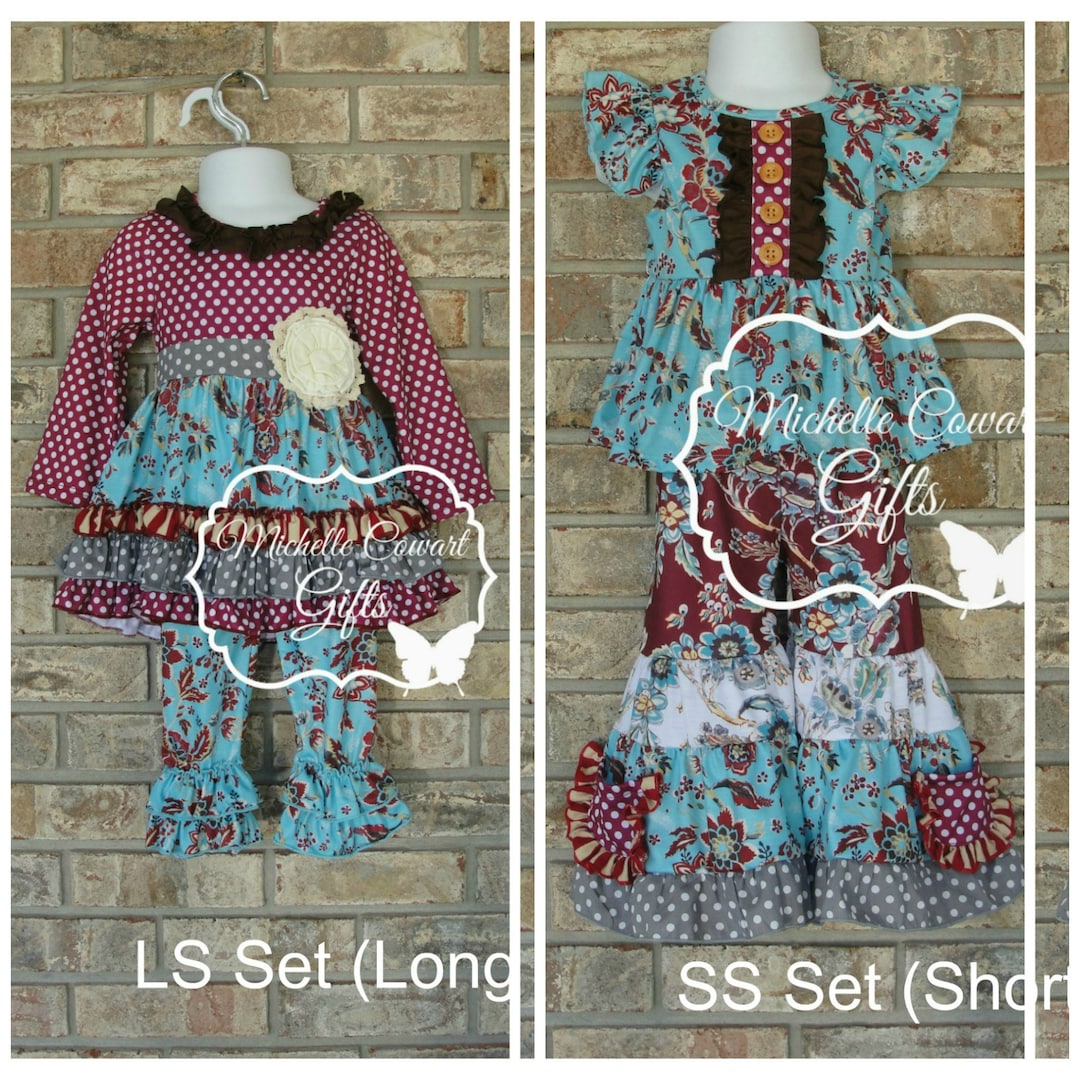 Plum Turquoise Ruffle School Outfit Pants Girls Outfit Toddler Outfit ...