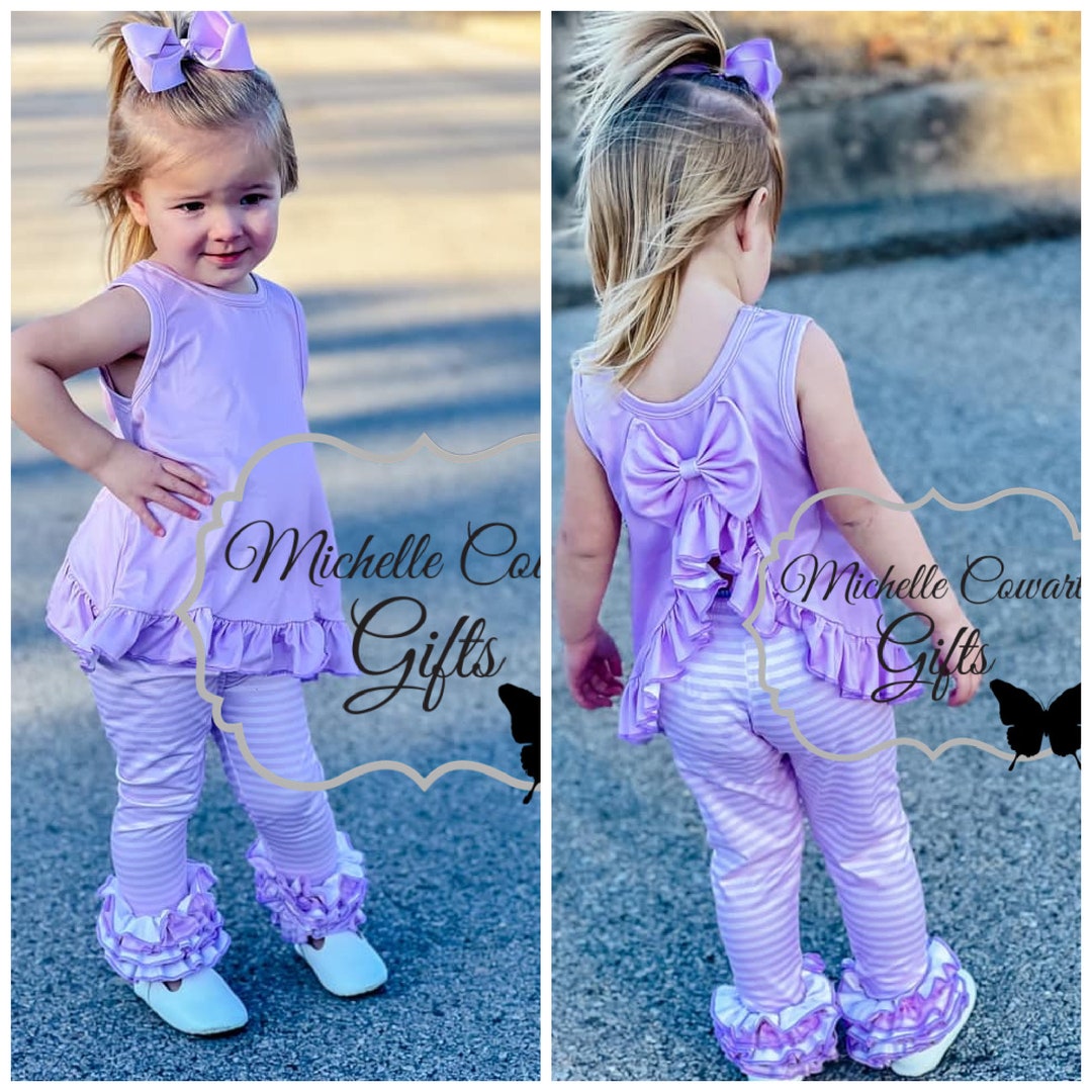 Girls Lavender Bow Back Pants Outfit, 6M 9M 12M 18M 24M 2T 3T 4T 5 6 7 8 10 12 14 Girls Outfit ...