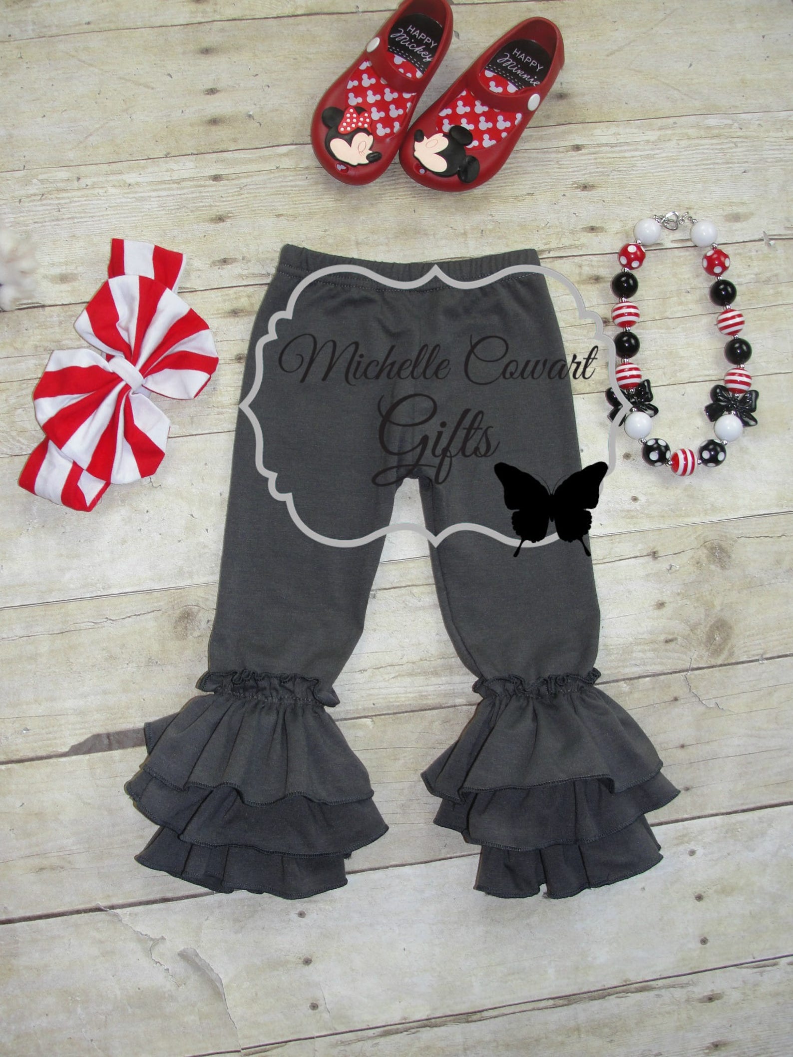 Black Triple Ruffle Pants Red Denim Pink Gray Charcoal Brown - Etsy