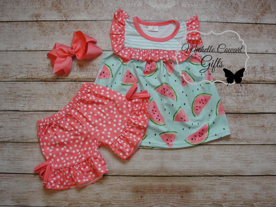Girls Watermelon Outfit, Girls Short Outfit, 12M, 18M, 2T, 3T, 4T, 5/6 ...