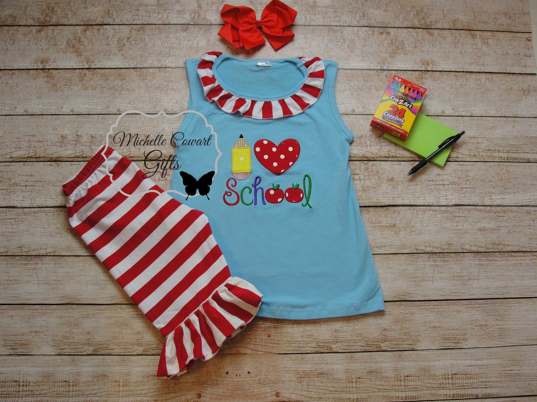 I Love School Girls Short Set Girls Back to School Set - Etsy