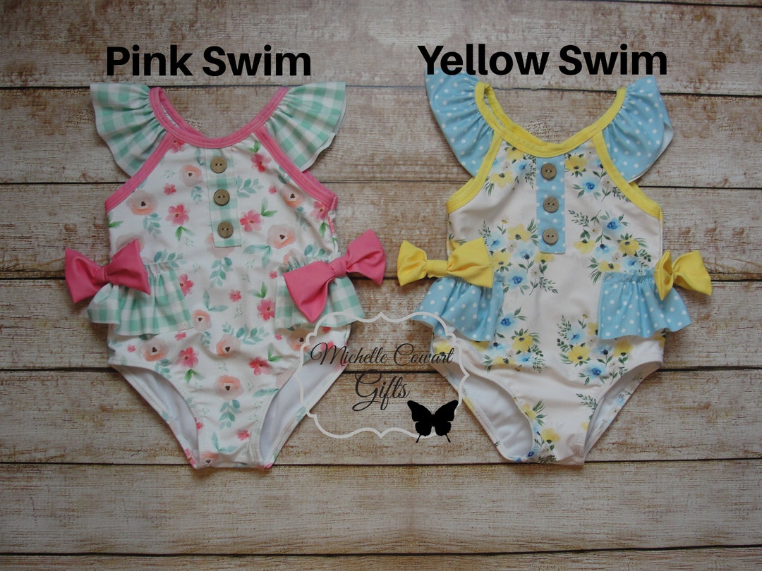 Pink and Yellow Swimsuit, Matching Siblings Swimsuit, Matching Swim ...
