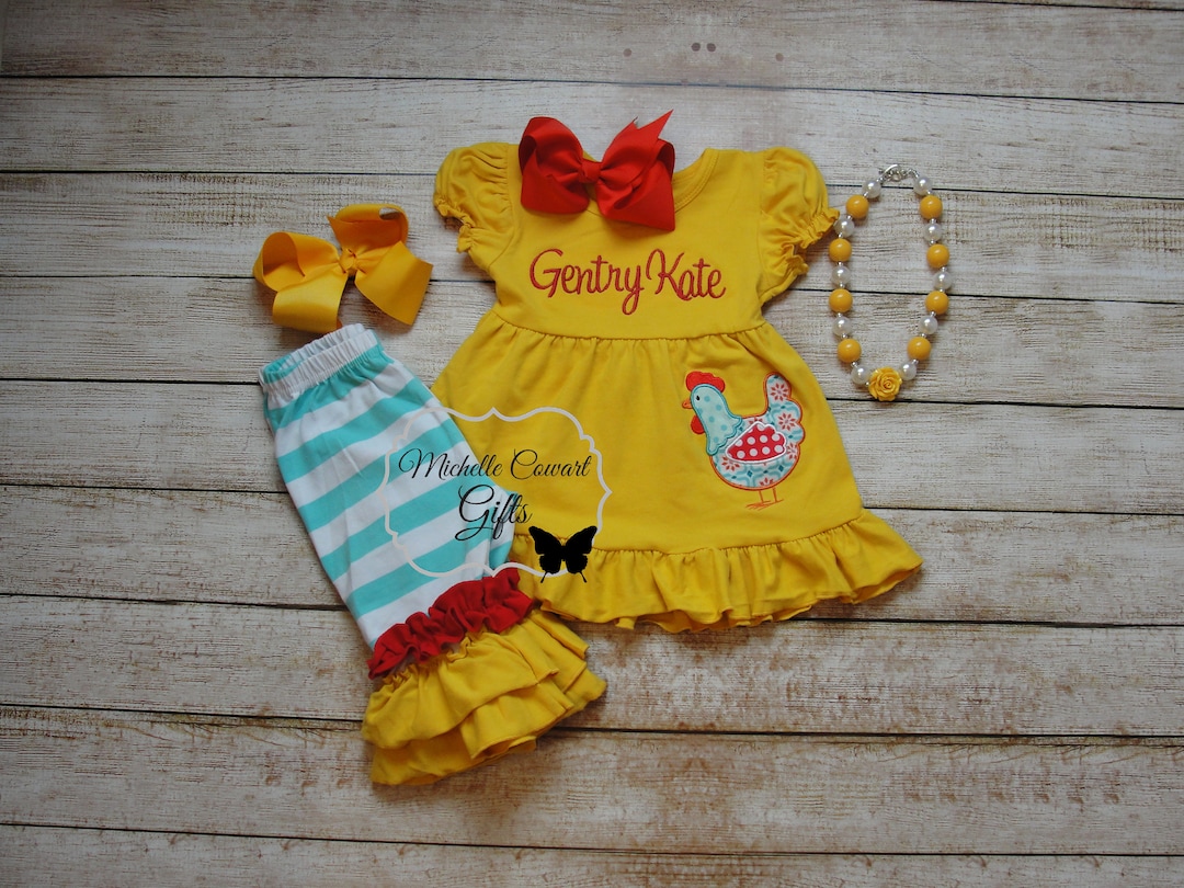 Girls Chicken Outfit, Girls Chicken Set, Personalized Embroidery ...