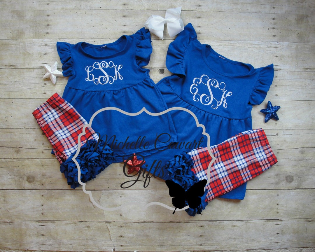 Girls Red White Blue Outfit, 4th of July, Monogram Short Outfit, Red ...