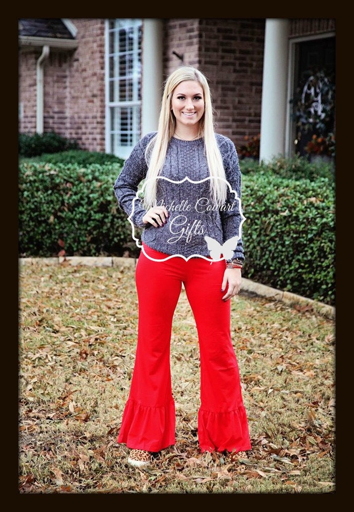 Women Ruffle Pants Ladies Juniors Navy Black Gray Wine Red | Etsy