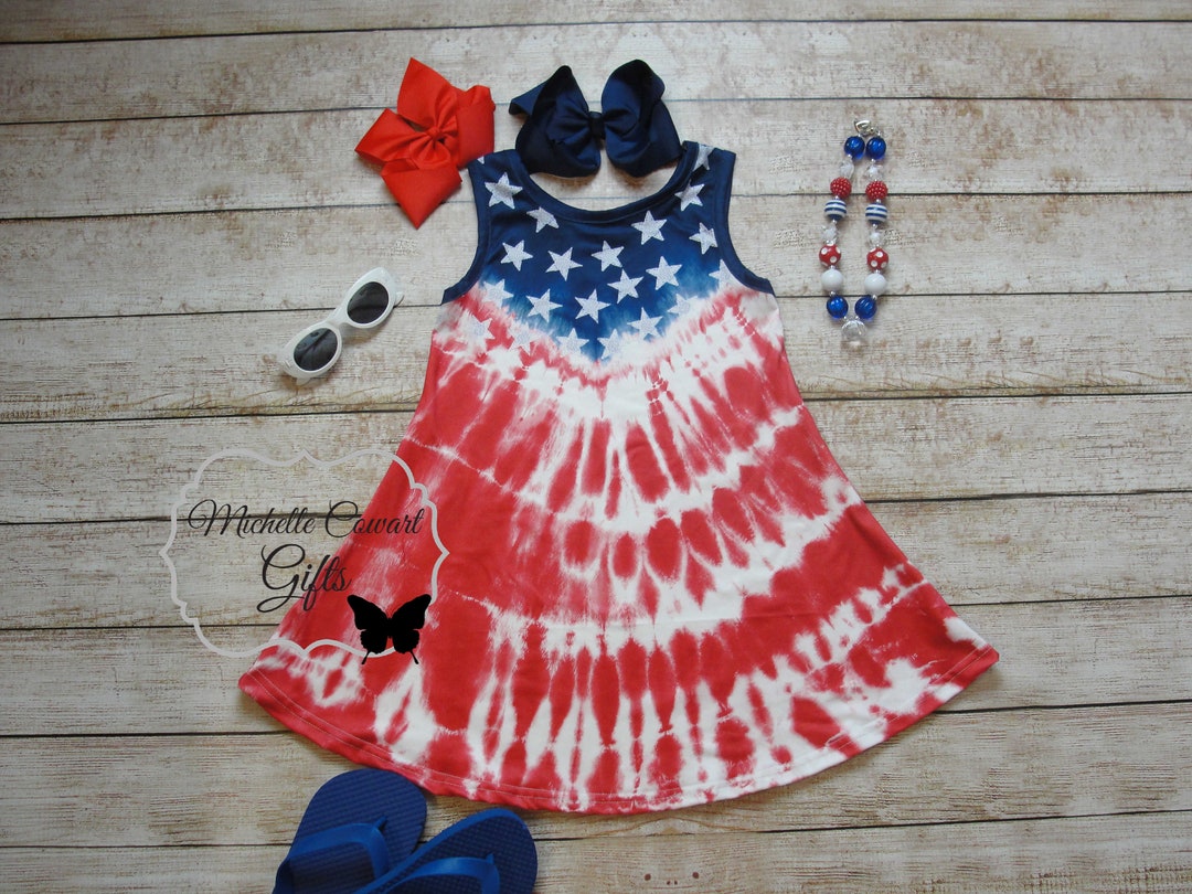 Girls Red White Blue Dress, Girls Summer Dress, Girls Star Stripe Dress ...