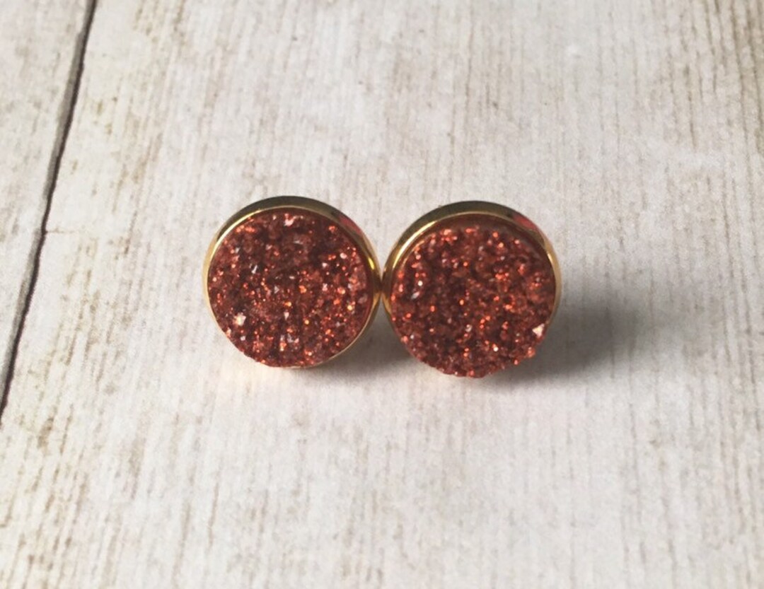 Red Glittery Druzy Stud Earrings, Red Faux Druzy Earrings, Red Druzy ...