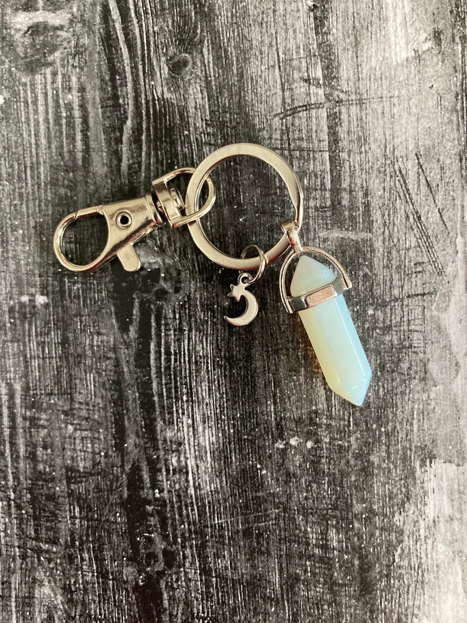 Moon and Star Opal Gemstone Keychain - Etsy