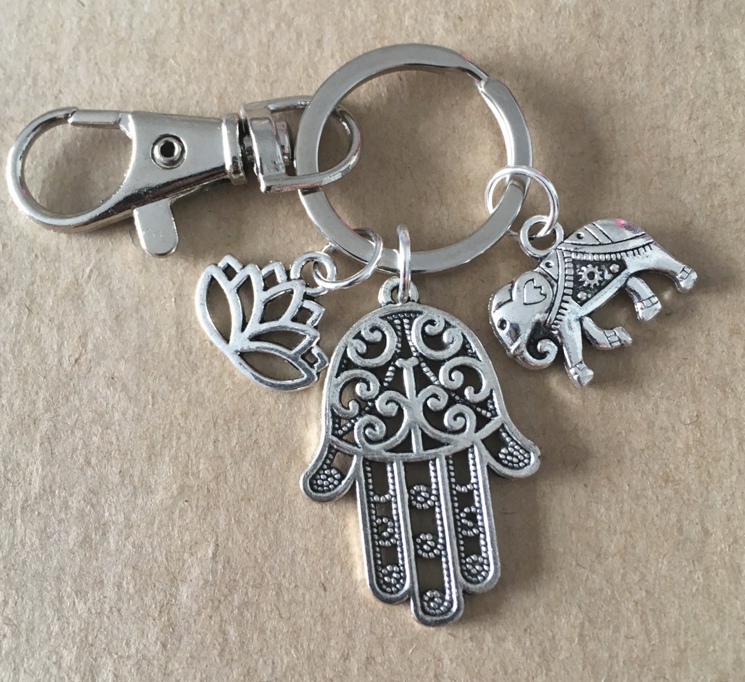 Hamsa Hand Keychain, Lotus Flower Keychain, Elephant Keychain - Etsy