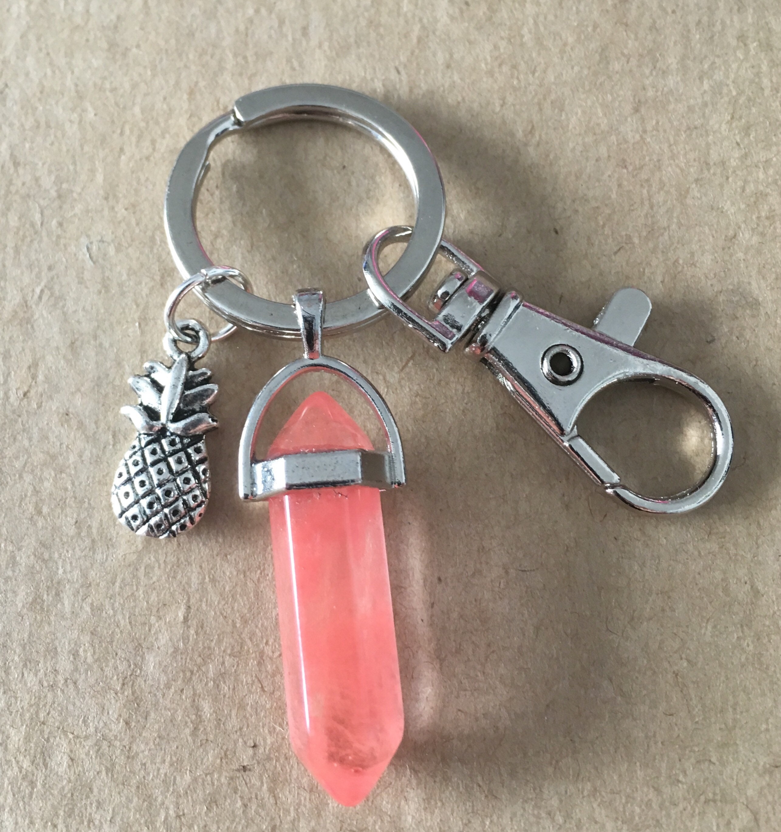 Pineapple Cherry Quartz Gemstone Keychain Pineapple Keyring | Etsy