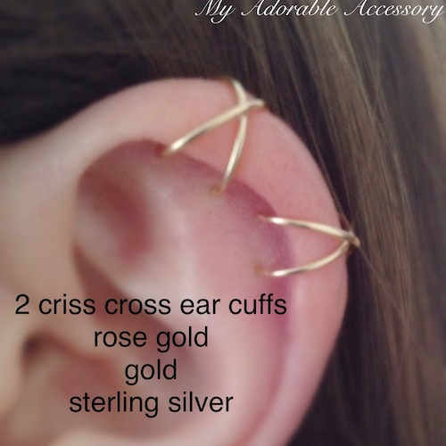 Set of Two Criss Cross Upper Cartilage Ear Cuffs - Etsy