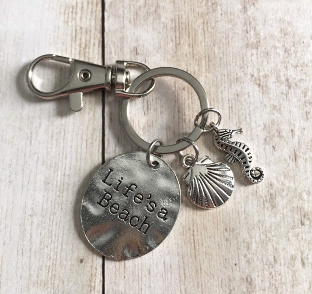 Lifes a Beach Keychain, Sea Horse Keychain, Sea Shell Keychain, Beach ...