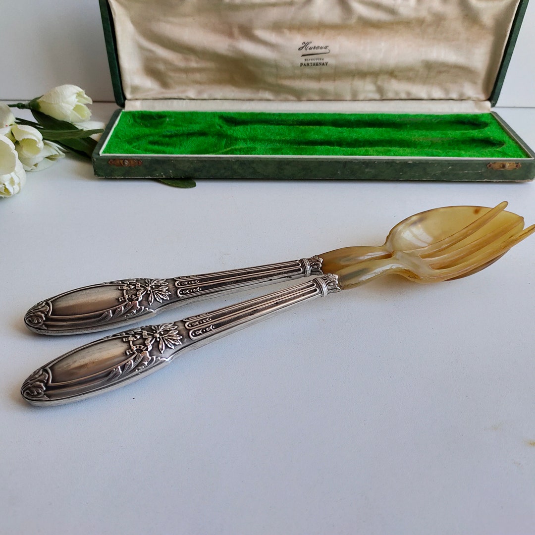 Boxed Set of Louis XVI, French Antique Salad Servers, Silver Handles in ...