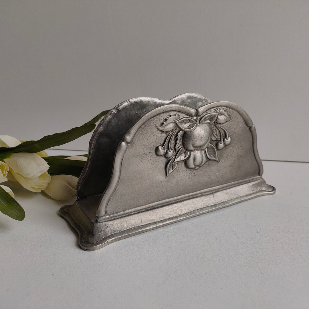 French Vintage Pewter Letter Rack / Desk Tidy / Serviette Holder, With ...