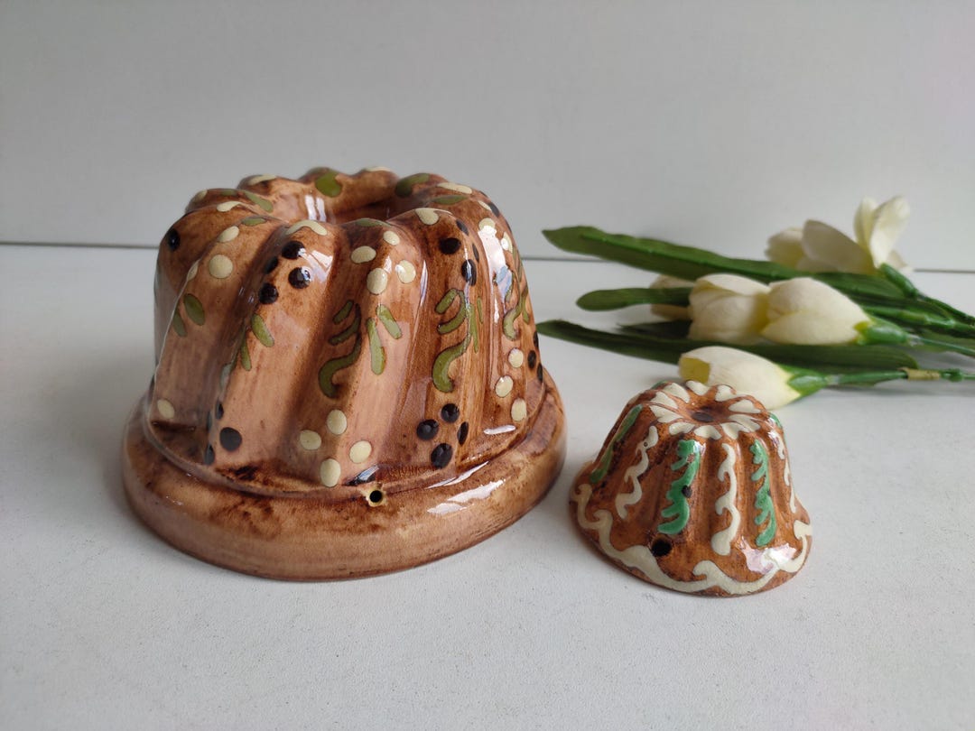 French Vintage, PAIR OF, Earthenware Bundt, Hand Made and Painted ...
