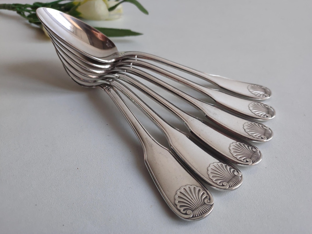 Set of 6 Christofle Spoons, Vendome, Silver Plated Shell / Coquille ...