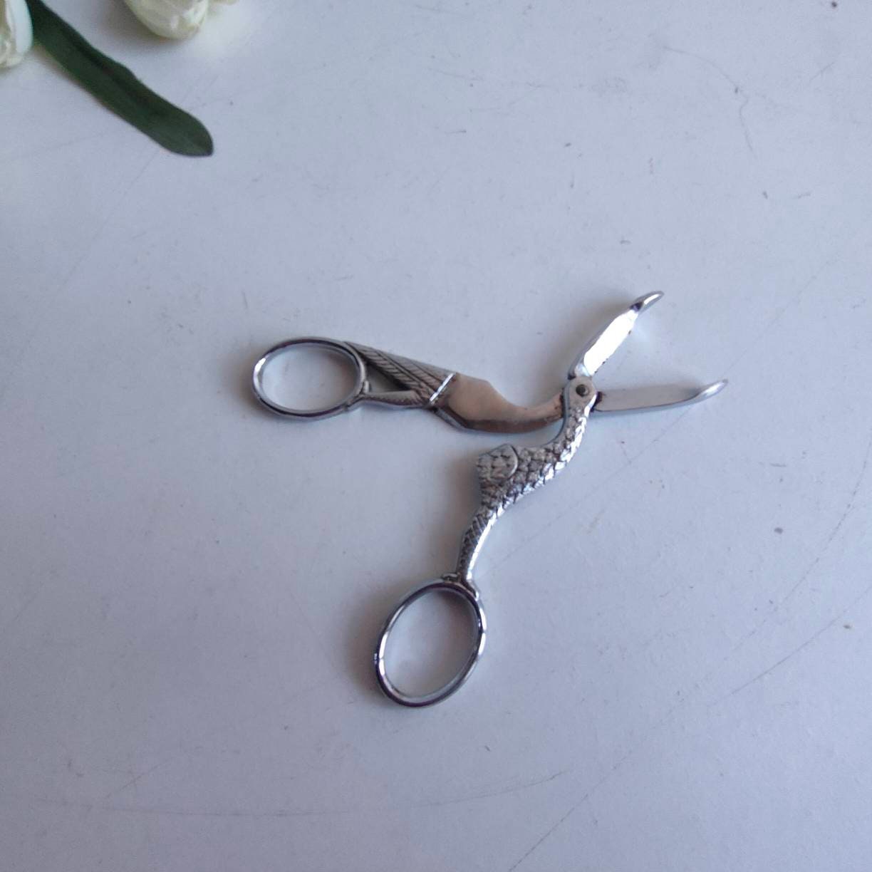 stork form and ornate finish. bird French vintage silvered metal grape ...