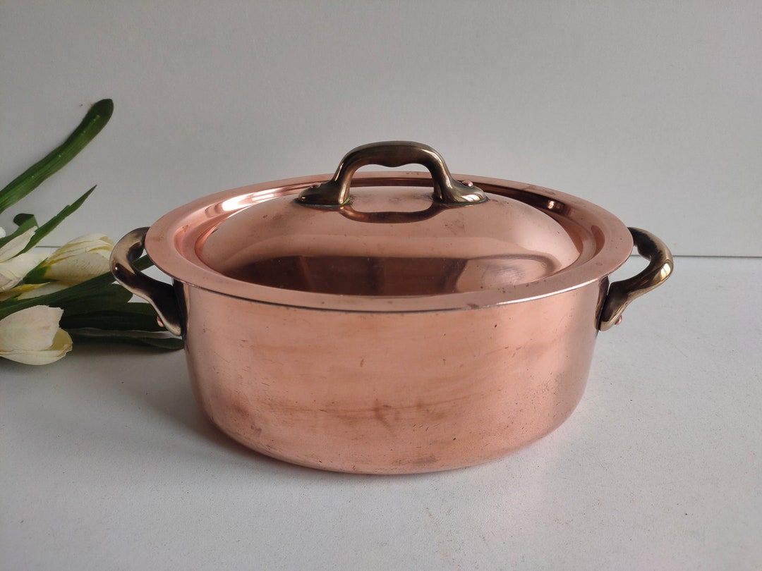 French Vintage Oval Copper Casserole Dish With Lid, Made in France. - Etsy