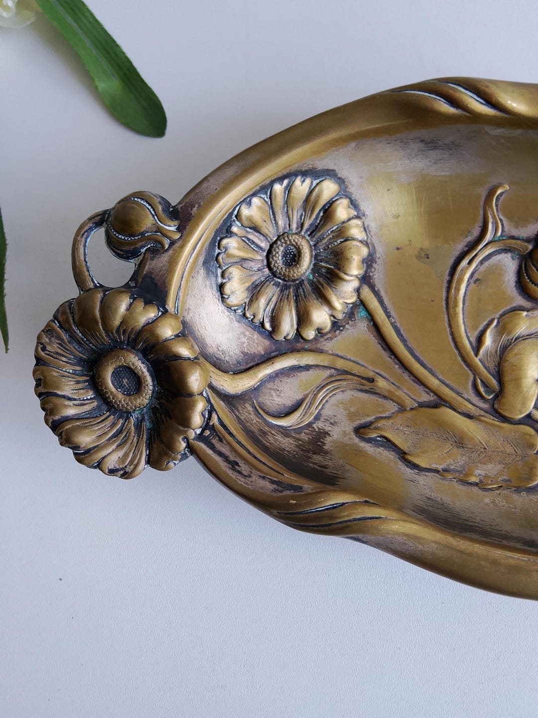 Vintage French Art Nouveau Styled Footed Dish, Poppy Design With Two ...